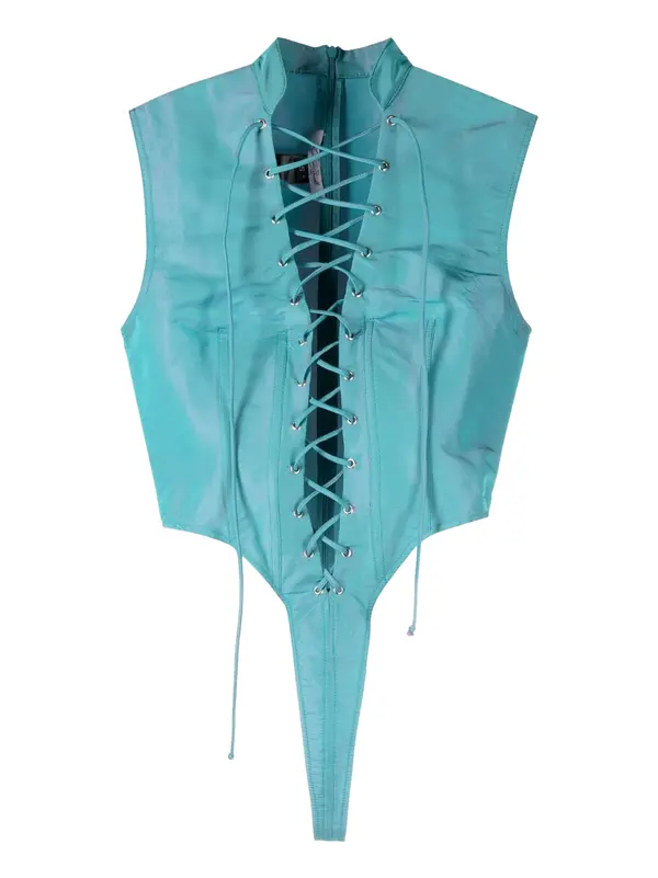 LAQUAN SMITH Lace-up Bodysuit - Blue