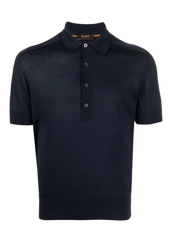 MOORER Semi-sheer Silk Polo Shirt - Blue