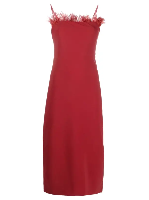 Patrizia Pepe Feather-trim Fitted Midi Dress - Red