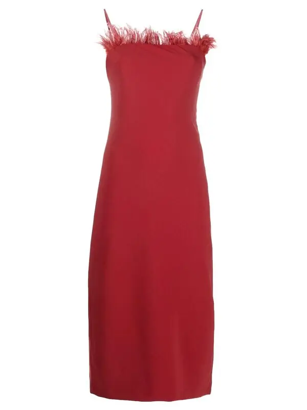 Patrizia Pepe Feather-trim Fitted Midi Dress - Red
