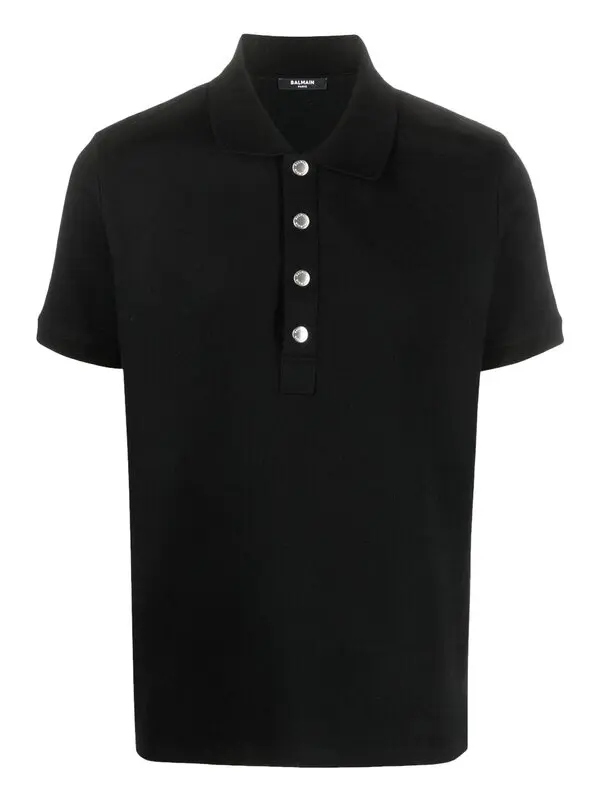 Balmain Monogram-pattern Piqué Polo Shirt - Black