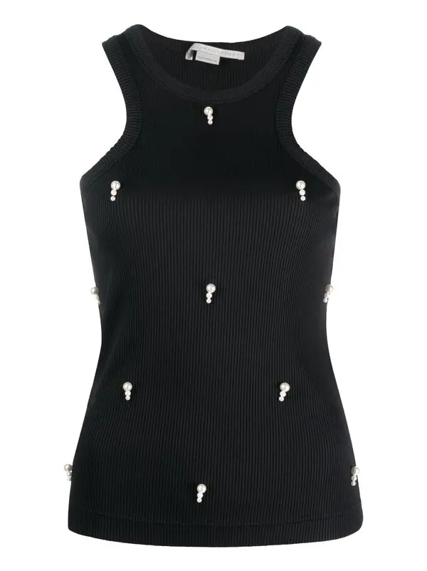 Stella McCartney Pearl-embellished Ribbed Tank Top - Black