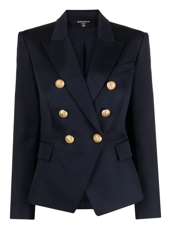 Balmain Double-breasted Wool Blazer - Blue