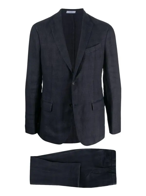 Boglioli Single-breasted Check-pattern Linen Suit - Blue