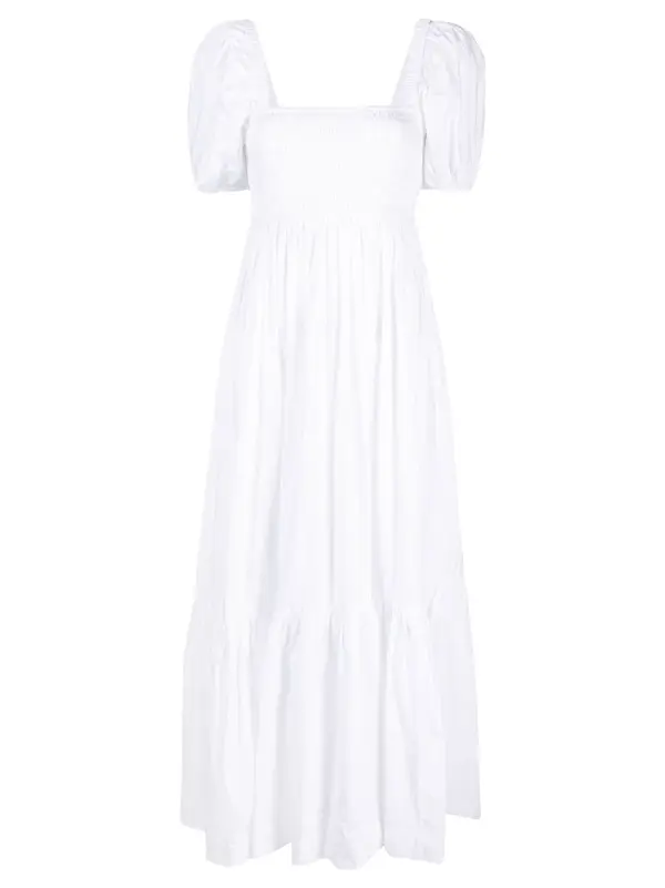 GANNI Puff-sleeve Organic Cotton Dress - White