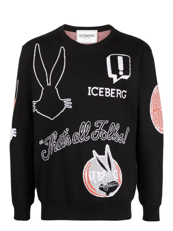 Iceberg Patterned Intarsia-knit Jumper - Black