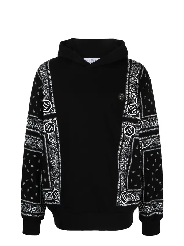 Philipp Plein Bandana-print Long-sleeve Hoodie - Black