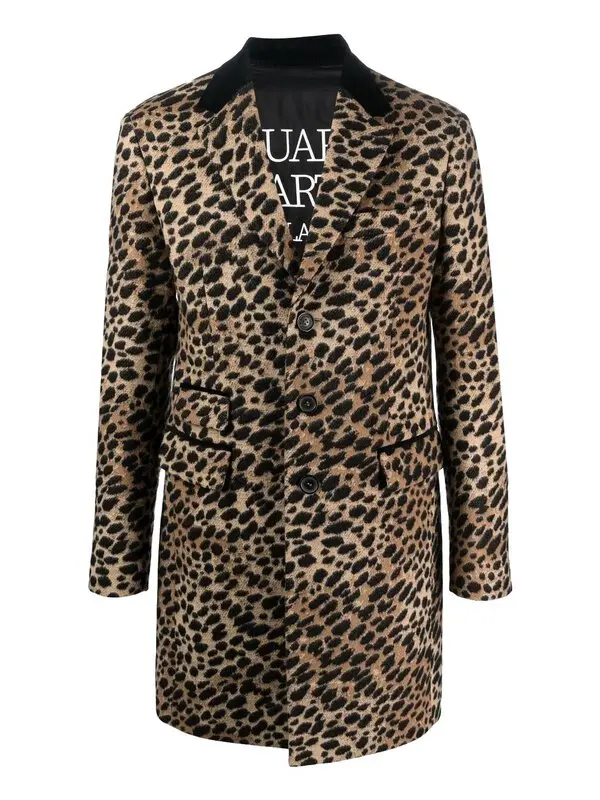 Dsquared2 Single-breasted Leopard Print Virgin Wool Coat - Neutrals
