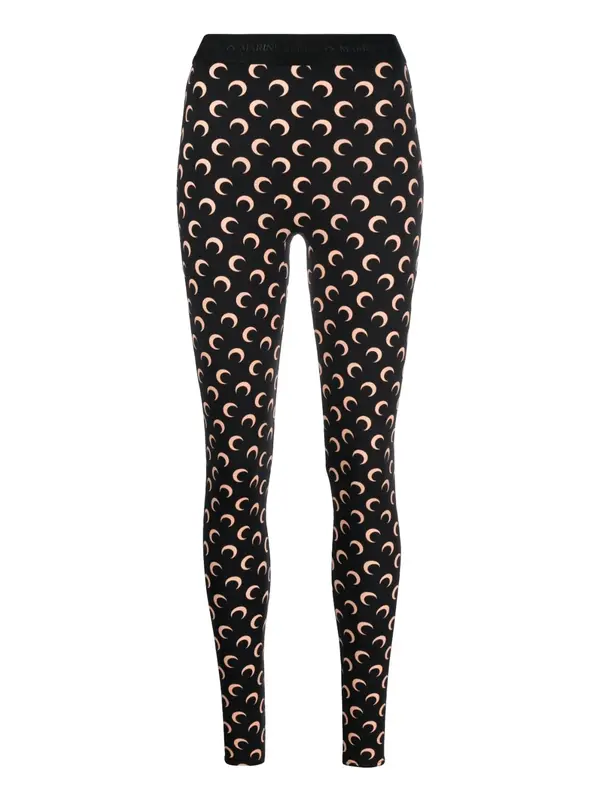 MARINE SERRE Fuseaux Moon Printed Leggings - Black