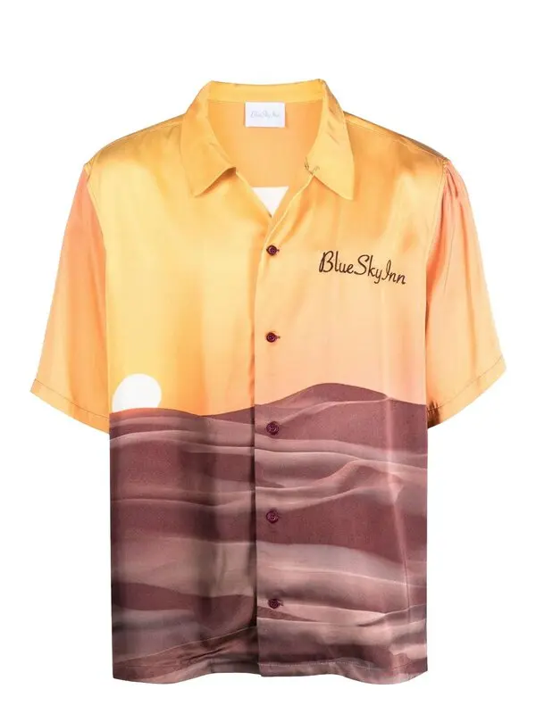 BLUE SKY INN Landscape-print Short-sleeve Shirt - Orange