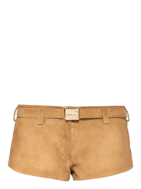Miu Miu Belted Suede Shorts - Neutrals