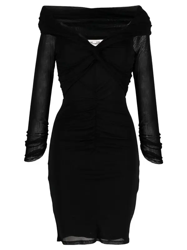 Diane Von Furstenberg Ruched Off-shoulder Dress - Black