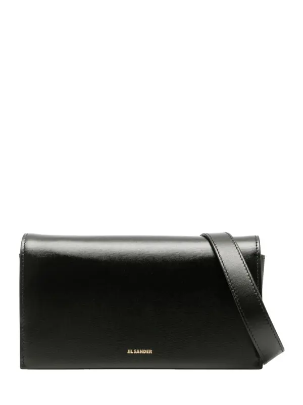 JIL SANDER Debossed Leather Shoulder Bag - Black