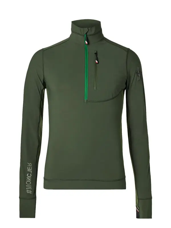 Moncler Logo-appliquéd Stretch-jersey Zip-up Base Layer - Green