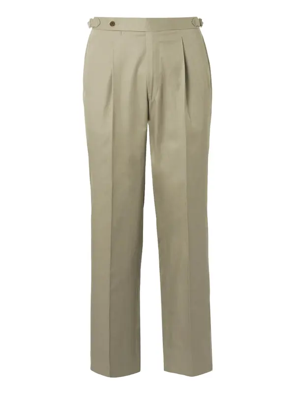 STOFFA Tapered Pleated Cotton-twill Trousers - Green