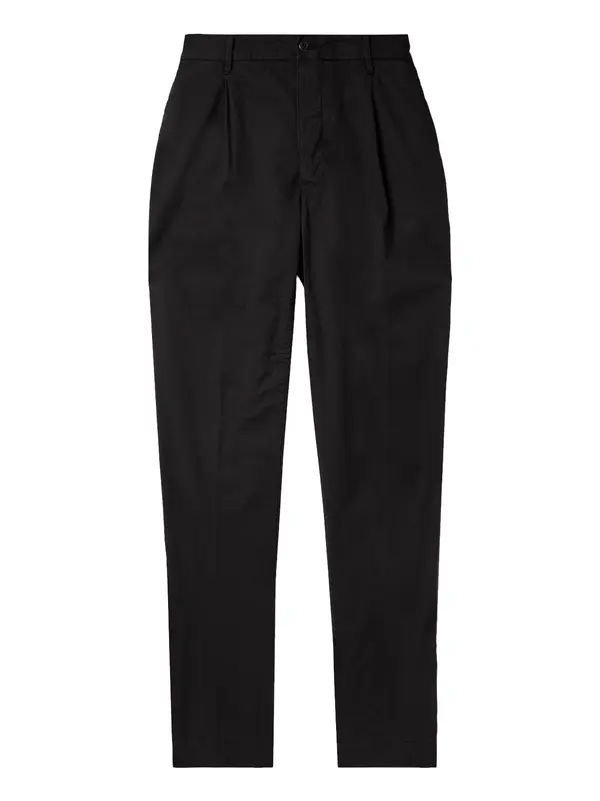 SLOWEAR Incotex Tapered Pleated Stretch-cotton Gabardine Trousers - Black