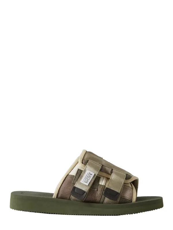 Suicoke Kaw-vs Webbing And Suede-trimmed Denim Sandals - Green