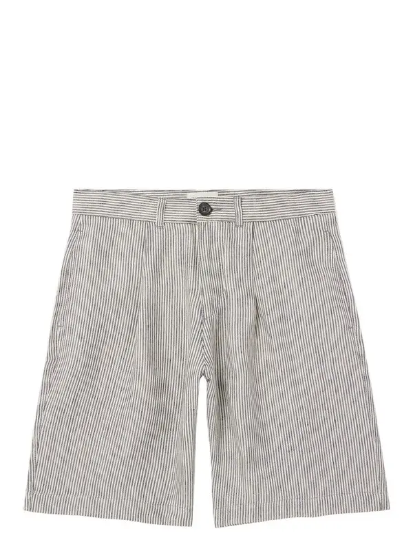 Oliver Peoples Straight-leg Striped Linen Shorts - Blue
