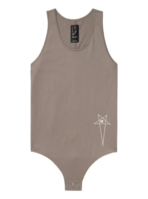 Rick Owens Champion Embroidered Organic Cotton-jersey Tank Top - Brown