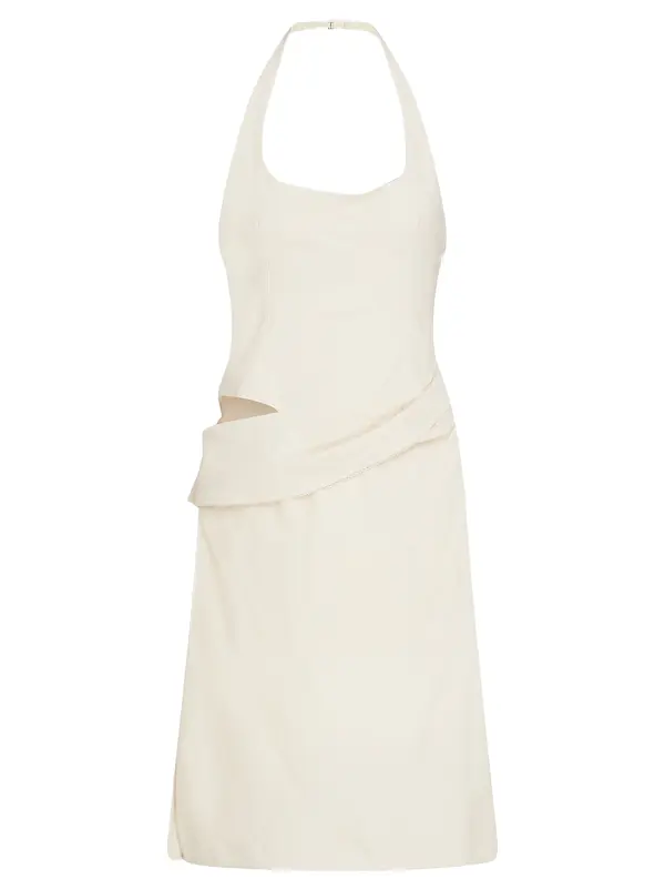 Jacquemus Hielo Cutout Draped Wool-blend Halterneck Dress - Ivory