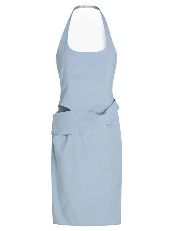 Jacquemus Hielo Draped Cutout Wool-blend Mini Dress - Sky Blue