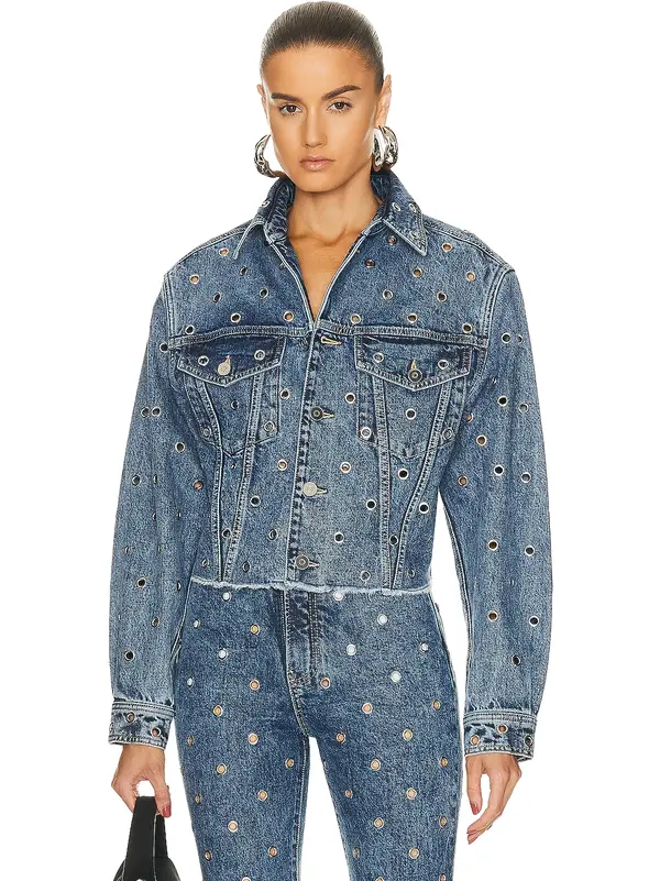 Alaïa Eyelet Denim Jacket - Bleu Neige