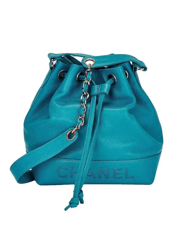 Chanel Caviar Vintage Drawstring Bucket Bag - Blue