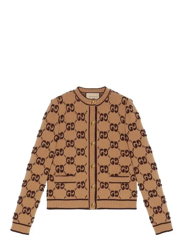 Gucci Gg Wool Bouclé Jacquard Cardigan - Beige