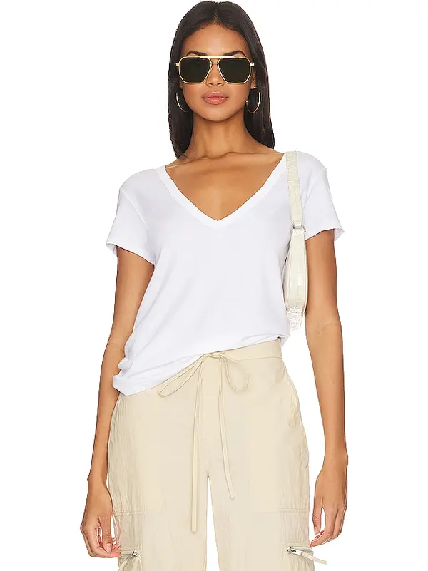 Enza Costa Perfect V Neck Top - White