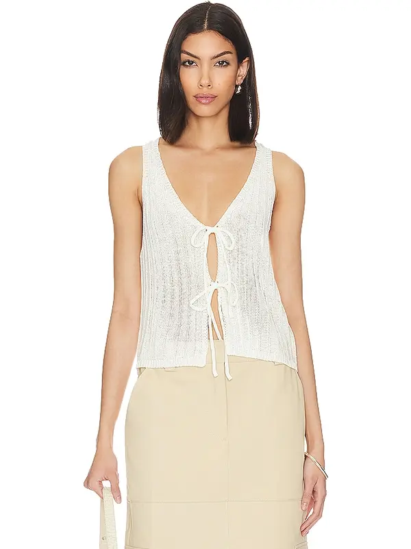 MORE TO COME Anaya Tie Front Top - Cream