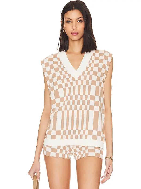 LOVERS AND FRIENDS Carice Checkered Vest - Nude & White