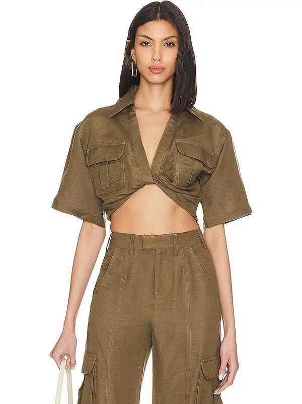 L'academie The Chrisa Crop Blouse - Olive Green
