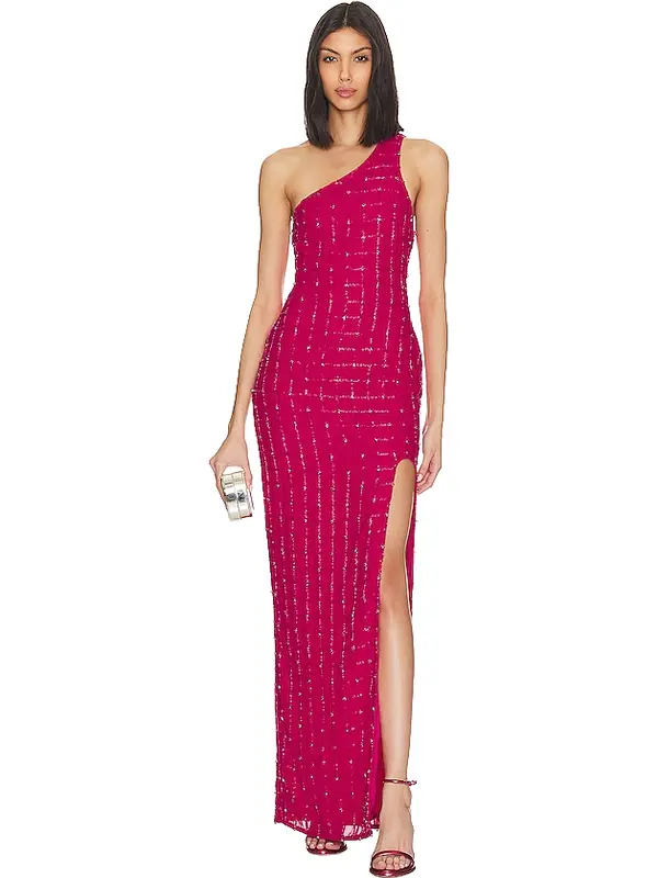 KHANUMS One Shoulder Gown - Ruby