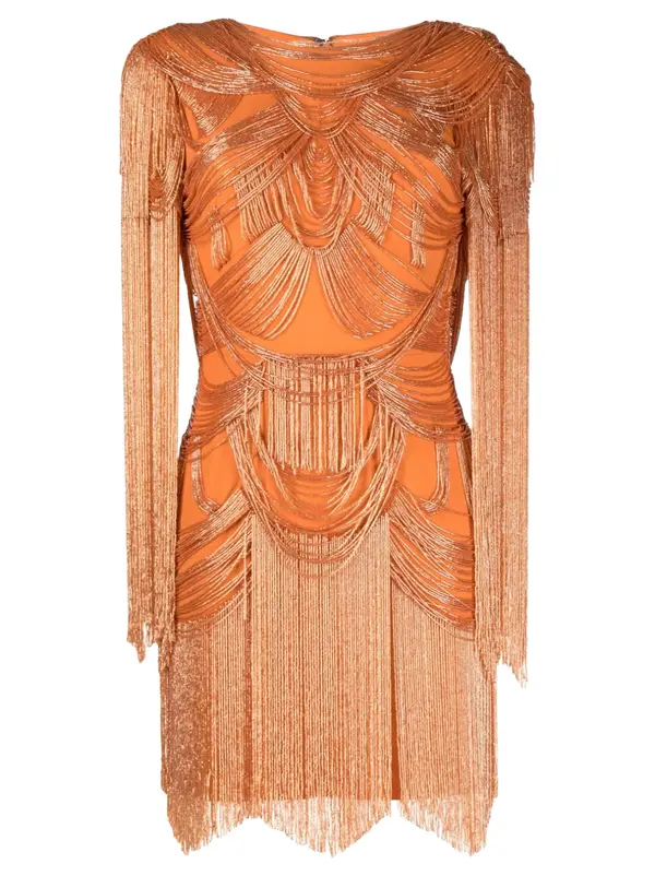 Zuhair Murad Fringe-embellished Fitted Minidress - Orange