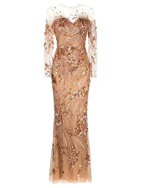 Zuhair Murad Sequin-embellished Maxi Gown - Neutrals