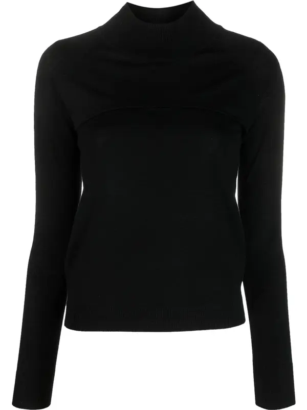 Patrizia Pepe Long-sleeved Wool T-shirt - Black