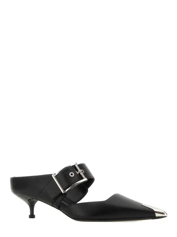 Alexander McQueen Punk Buckle 40mm Leather Mules - Black