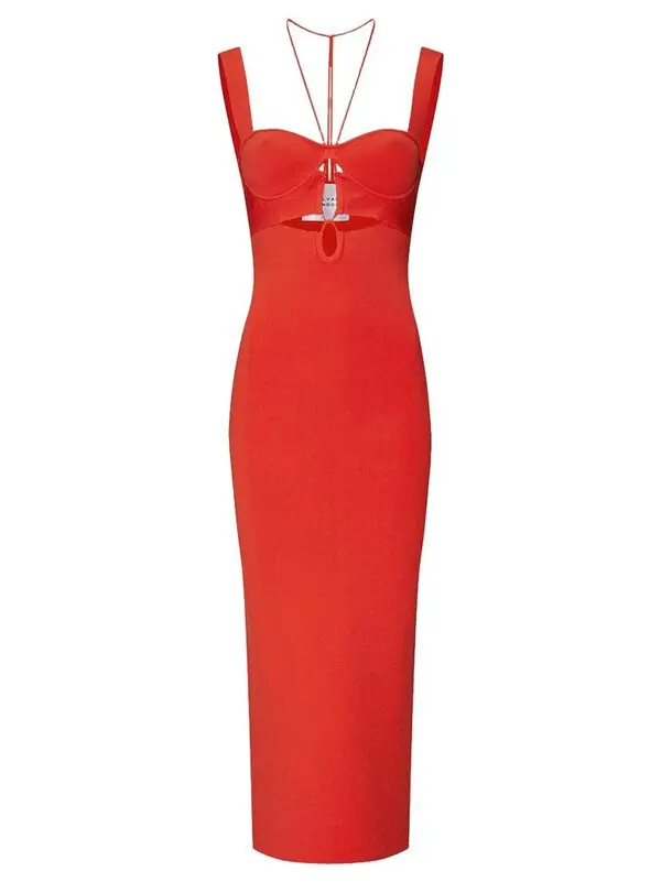 Galvan Kali Midi Dress - Coral Orange