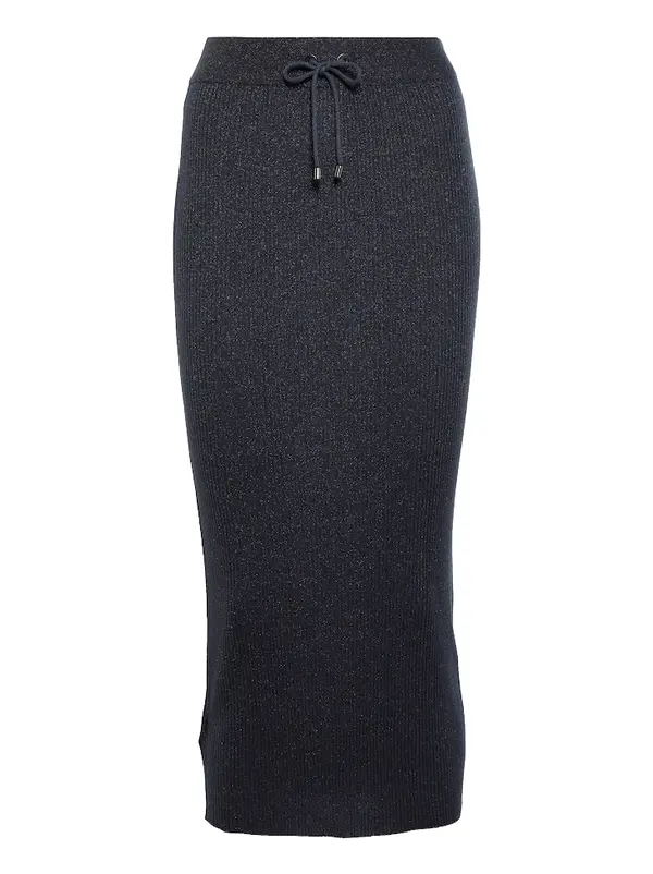 Brunello Cucinelli Ribbed-knit Cashmere Midi Skirt - Blue