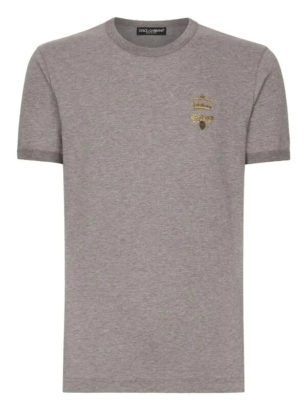 Dolce & Gabbana Motif-embroidered Cotton T-shirt - Neutrals