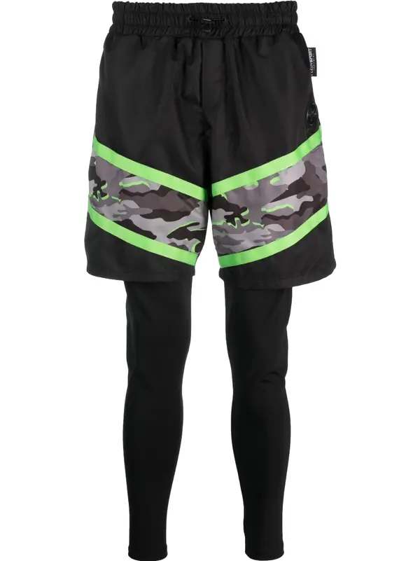 PLEIN SPORT Camouflage-print Layered Legging - Black
