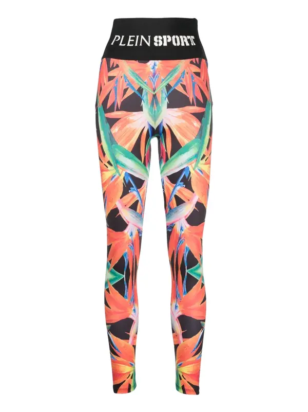 PLEIN SPORT Floral-print Stretch Leggings - Black