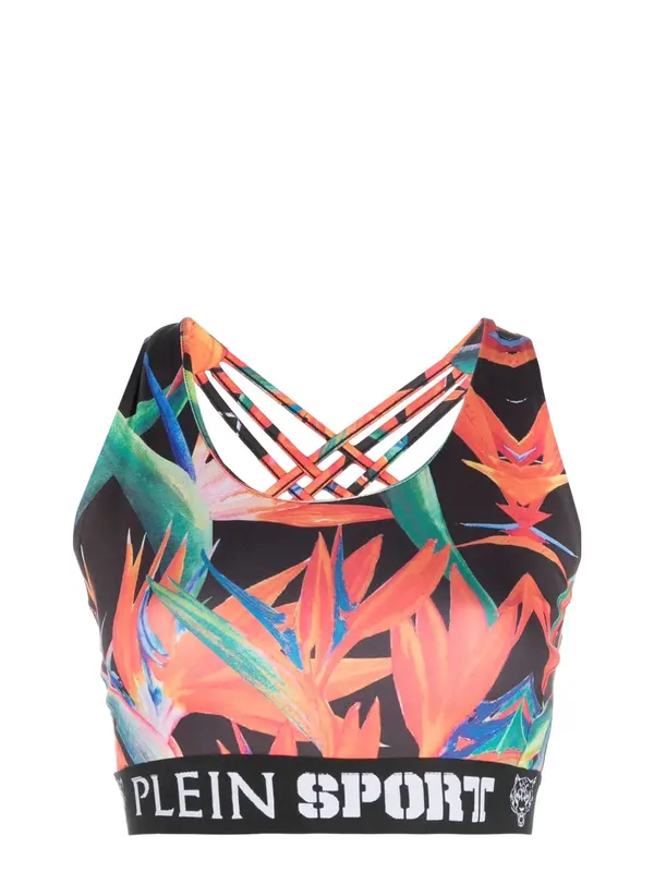 PLEIN SPORT Botanical-print Jogging Bra - Black