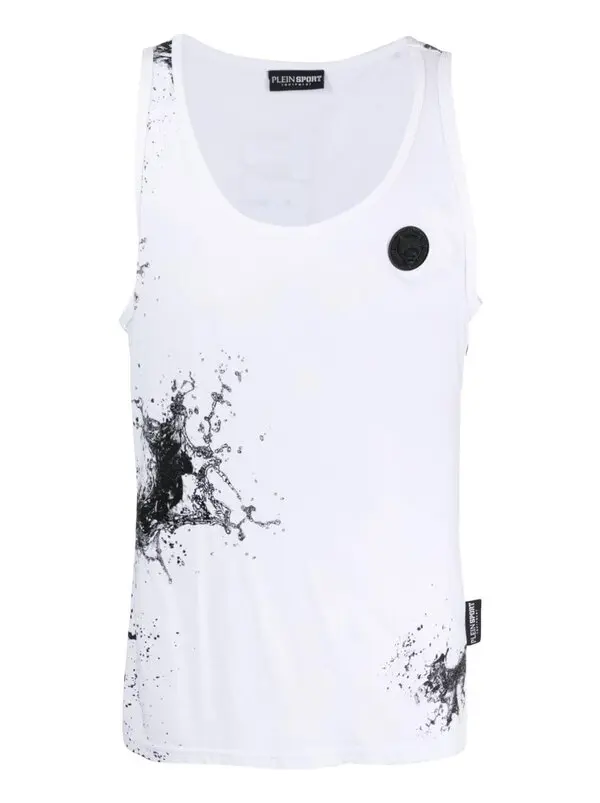 PLEIN SPORT Splash-print Cotton Tank Top - White