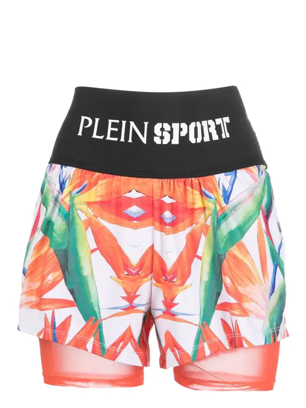 PLEIN SPORT Floral-print Running Shorts - Black