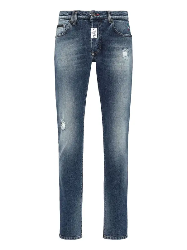 Philipp Plein Logo-patch Straight-leg Jeans - Blue