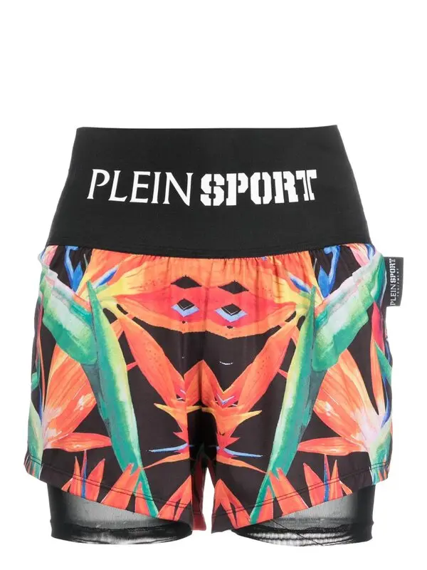PLEIN SPORT Floral Print Running Shorts - Black