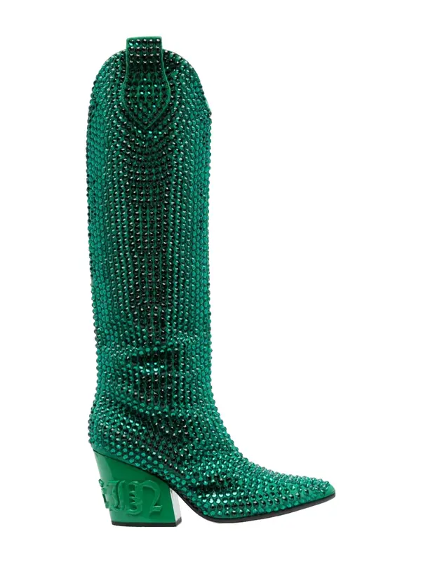 Philipp Plein 75mm Crystal-embellished Boots - Green