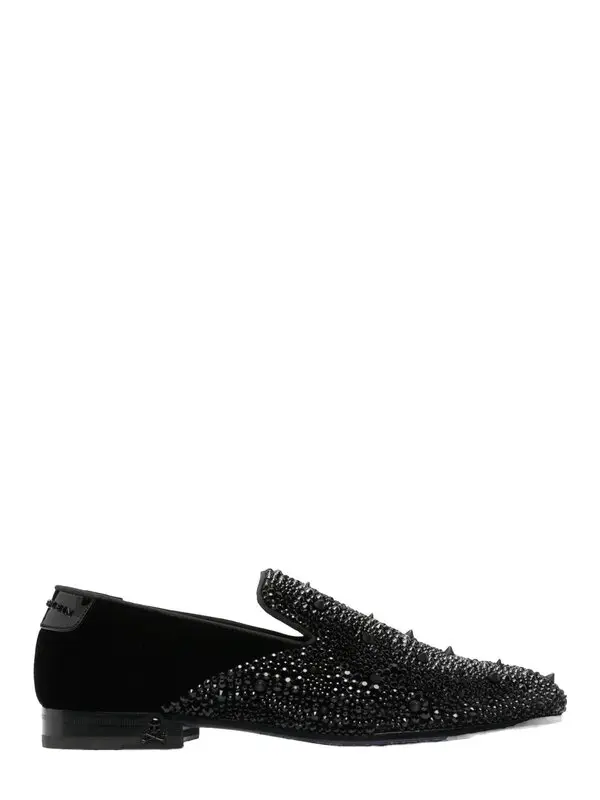 Philipp Plein Rhinestone-embellished Velvet Loafers - Black