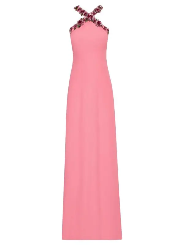 Oscar De La Renta Dahlia Floral Crystal Crepe Gown - Pink